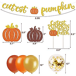 Pumpkin Party Decorations Cutest Pumpkin in the Patch Banner Little Pumpkin Baby Shower Decorations Cake Topper Fall Party Balloons for Fall Birthday Party Decorations Thanksgiving Party Supplies