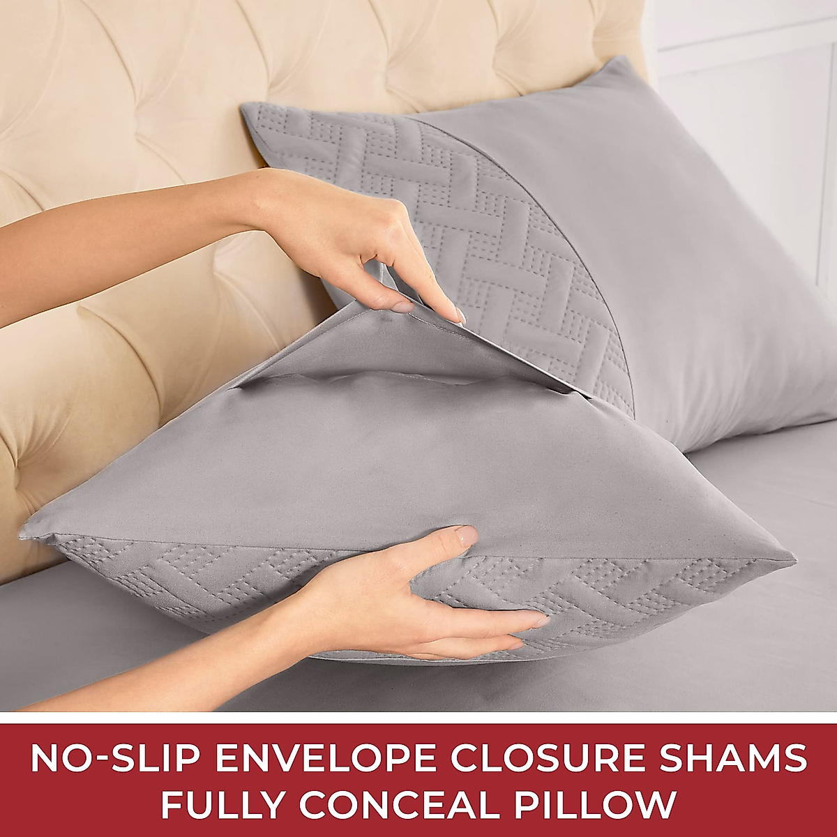 Mellanni Duvet Cover Set - Stylish & Modern - Soft & Cooling Microfiber - Fade, Stain, Shrink, and Wrinkle Resistant - Pinsonic Stripe (Queen, Light Gray)