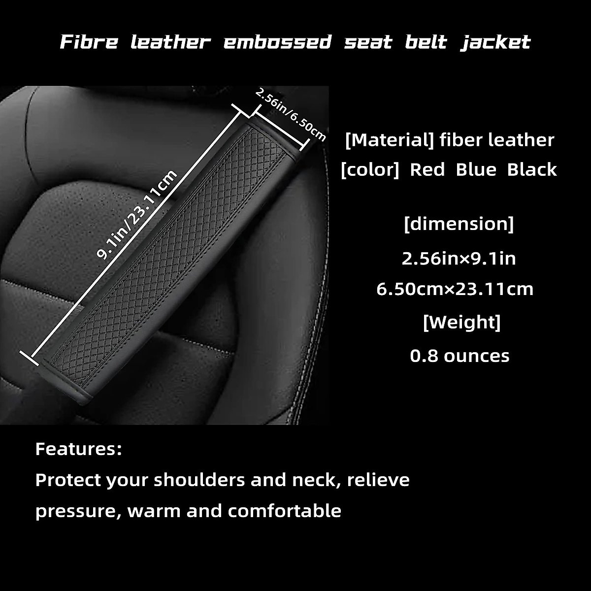 2Pcs Seat Belt Pads Leather Seat Belt Covers, Seat Belt Shoulder Pad to Protect The Shoulder and Neck, Universal Car Seat Belt Pad Cover, Apply to Automotive/Truck/SUV/Backpack Strap(Black)