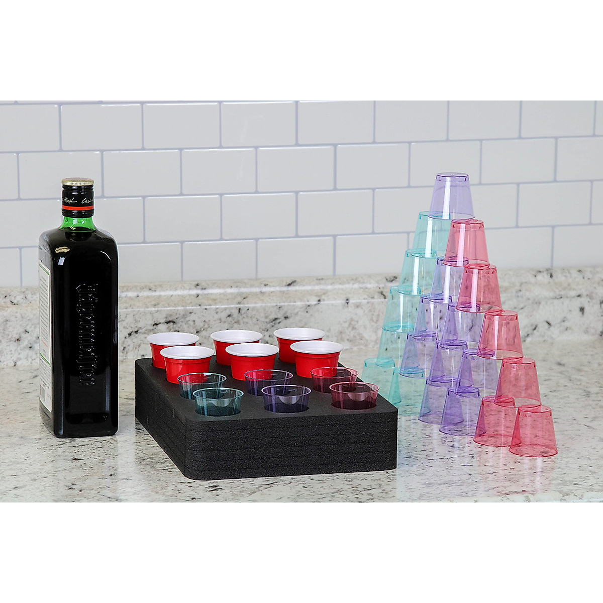 Polar Whale 2 Shot Glass Holders Organizer Modern Tray for Home Kitchen Bar or Club Party Durable Black Foam Serving Rack 10 Inches Wide Each Holds 12 Shots