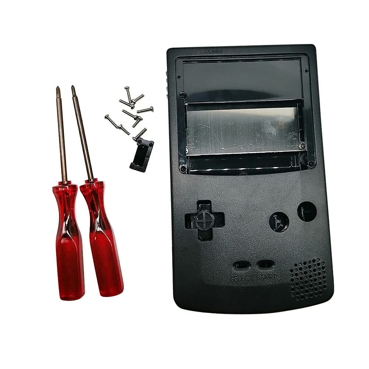 Cowhilan Replacement IPS Full Housing Shell Case + Screwdrivers Compatible with Gameboy Color GBC IPS Highlight Screen Console, Black