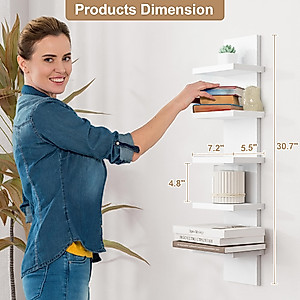 5 Tier Wall Shelf Unit, Decorative Wall Mount Vertical Shelving, Floating Storage Home Decor Organizer Tall Tower Design Utility Shelving Bedroom Living Room, Morden White