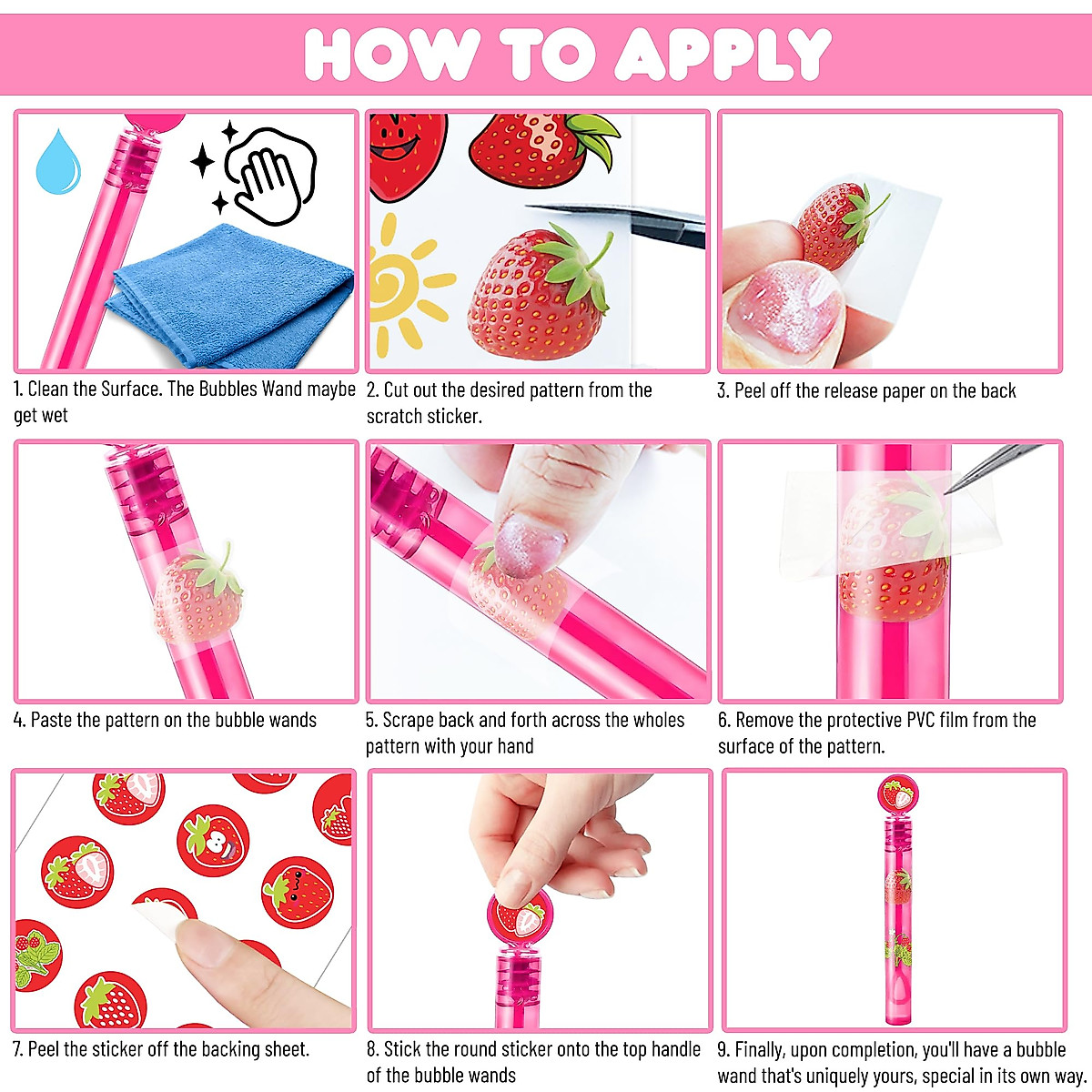 24PCS Strawberry DIY Bubble Wands Party Favors 96PCS Stickers for Goodie Bag Fillers Pinata Stuffers Mini Bubble Bulk Berry First Birthday Party Supplies Toys Gifts Class Prizes Toddlers Girls