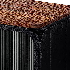 Aisurun 40.94" Modern Storage Cabinet Sideboard with 3 Glass Doors, Fir Top & 2 Tier Storage Shelves for Entryway Living Room Home Office Dining Room, Black+Brown