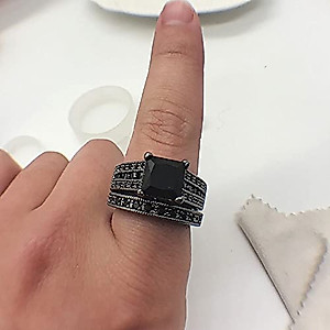 Kasmom 14K SS925 Ring Of Pure Obsidian Stone And Sapphire Gemstone Garnet Jewelry Ring Set For Women Men (Black, Sz 6)