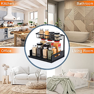 uxcell Under Sink Organizer, Pull Out Cabinet Organizer 2-Tier Slide Out Sliding Shelf Under Cabinet Countertop Storage Multi-Use Rack for Under Kitchen Bathroom Organizers, Black