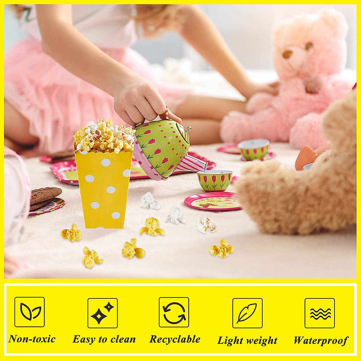 100 Pieces Miniature Resin Popcorn Decor Artificial Lifelike Popcorn Fake Popcorn Decorations with Mini Popcorn Boxes Cardboard Popcorn Container for Party DIY Photo Props, Small Popcorn Models Decor