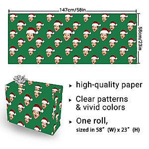 YESCUSTOM Personalized Gift Wrapping Green Paper for Kids Women Men Christmas,Custom Face Wrapping Paper, Gift Wrap Roll 58"x 23"