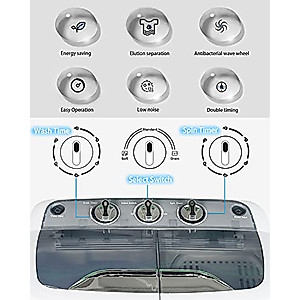 Cirstore Portable Washing Machine Double Bathtub 12.4 Lbs Compact Mini Washer and Dryer Combo with Timer Control,Clothes Washing Machine for Apartment Dorm RV Camping