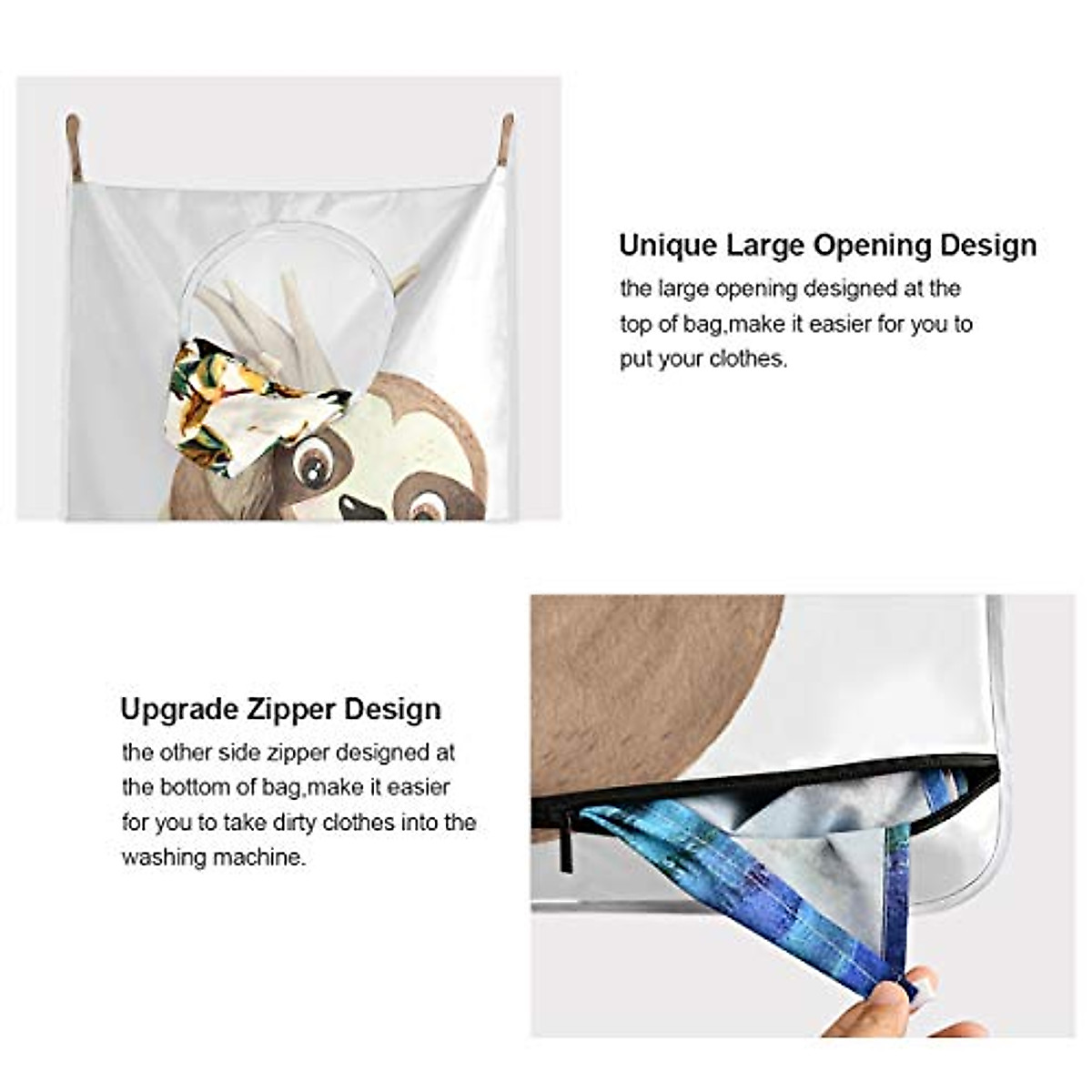 Blueangle Baby Sloth Laundry Hamper,Foldable Hanging Storage Basket,Portable Space Saving Storage Bag