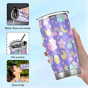 HXshaoye cute cartoon rainbow star purple peach Stainless Steel vacuum insulated water bottle with Lid and Straw travel coffee mug with lid for travel insulated coffee tumbler botellas