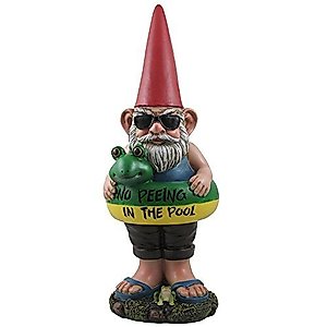 No Peeing in The Pool Lifeguard Gnome with Sunglasses Statue for Whimsical Outdoor Poolside or Beach & Tropical Garden Decor Sculptures and Retirement & Housewarming Gifts