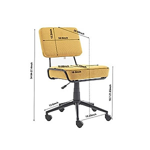 Wekity Corduroy Desk Chair Task Chair Home Office Chair Adjustable Height, Swivel Rolling Chair with Wheels for Adults Bedroom Study Room (Yellow)