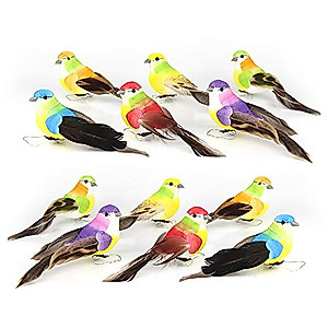 Hvogvok 12 Pcs Simulated Birds Ornament Beautiful Animal Bird Decor Animal Statues Tree Lawn Home Garden Decoration
