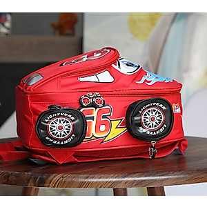 Toddler Boys Girls Backpack Waterproof Cartoon Truck Car Kindergarten Child Snack School Bag (Red)