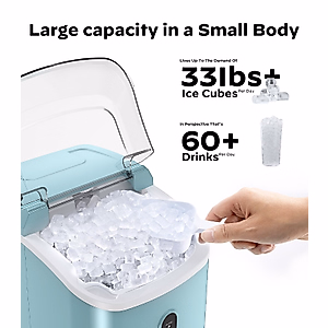 Nugget Ice Maker Countertop, Silonn Chewable Pellet Ice Machine with Self Cleaning Function, Pebble Portable Ice Maker with Ice Scoop for Home Kitchen Office, Green