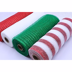10 inch x 30 feet Each Roll-YYCRAFT Christmas Decorative Metallic Foil Poly Mesh-4 Rolls for Crafting Wire Wreath Making Craft(Red, White, Emerald Green, Red/White)