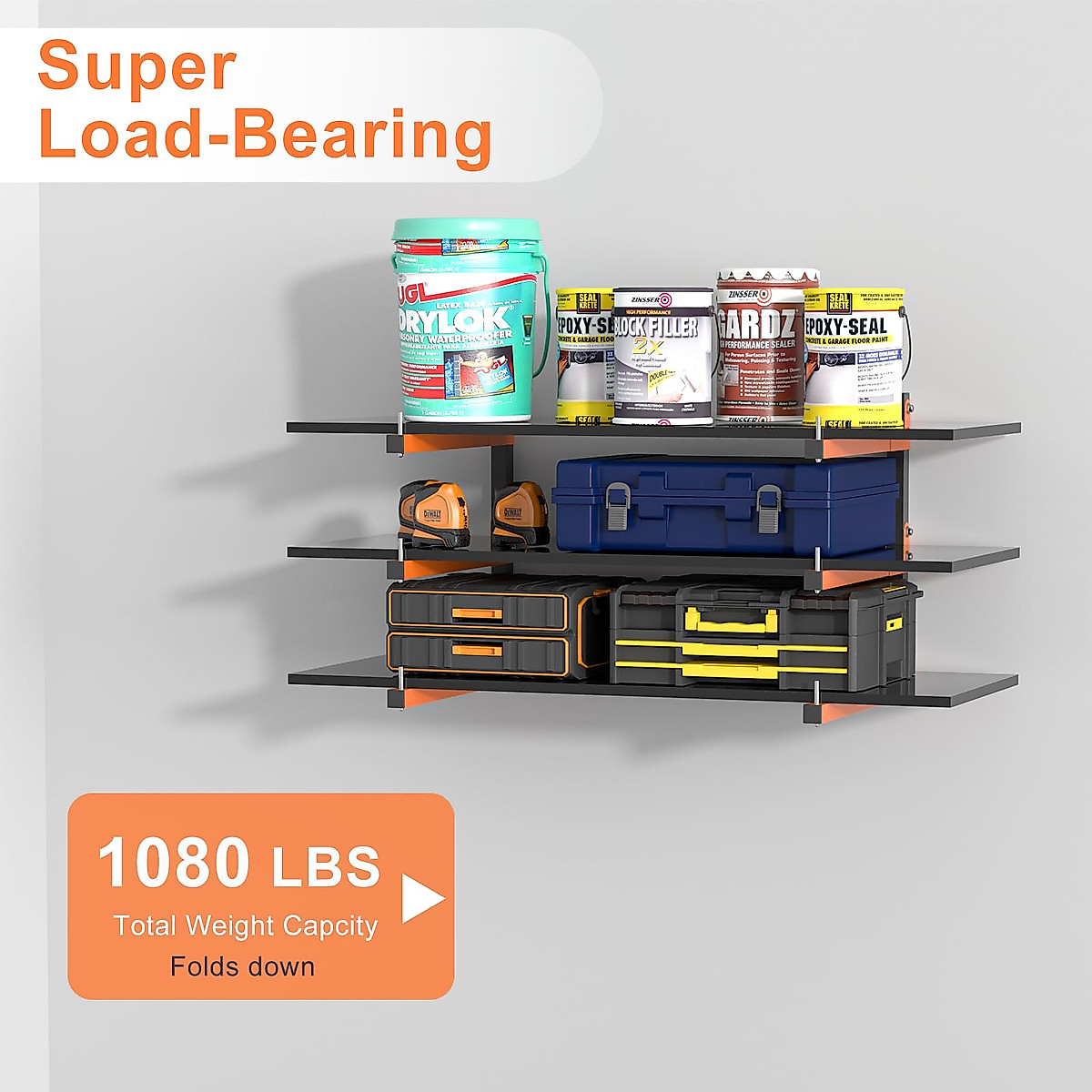 Lumber Rack Wall Mount, Lumber Storage Rack, Heavy Duty Wood Storage Racks with 9-Level System, 1080 lb Substantial Garage Wood Organizer, Orange Lumber Metal Racks for Indoor and Outdoor (6 PACK)