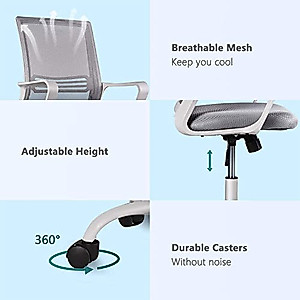 Smugdesk Ergonomic Mid Back Breathable Mesh Swivel Desk Chair with Adjustable Height and Lumbar Support Armrest for Home, Office, and Study, Gray