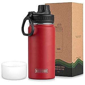koodee Kids Water Bottle 16 oz Stainless Steel Vacuum Insulated Wide Flask with Leakproof Spout Lid (Canyon Red)