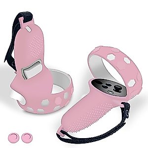JYMEGOVR for Oculus Quest 2 Controller Silicone Cover, Protective Accessories for Meta VR Grips with 2 Silicone Button Covers, Multi Colors Soft Grips Skin (Pink for Grips)