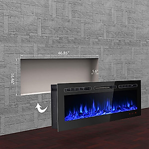 GMHome 80 Inches Wall Recessed Electric Fireplace Wall Mounted in-Wall Built Heater, Log Sets & Crystals, 9 Changeable Colors, with Remote, 1500W Fireplace, Black