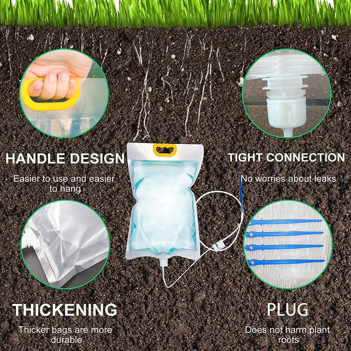 HUHKOUAE 5Pcs Plant Drip Bag, Plants Automatic drip Irrigation with Valve Kits,for Plant Flower Life House Device Watering System