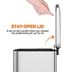 BETHEBEST 15 Liter/4 Gallon Trash Can with Soft Close Lid,Stainless Steel Trash Can with Removable Wastebasket, Step Trash Can for Bathroom,Kitchen,Office (Silver)