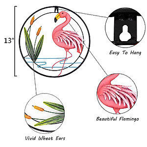 Vidduo Flamingo Metal Wall Art Hanging Décor for Indoor Outdoor, Flamingo Wall Plaque Hanging Artwork Garden Statues and Sculptures Wall Mural Yard Garden Decor for Home Room Door Patio Yard, 13"
