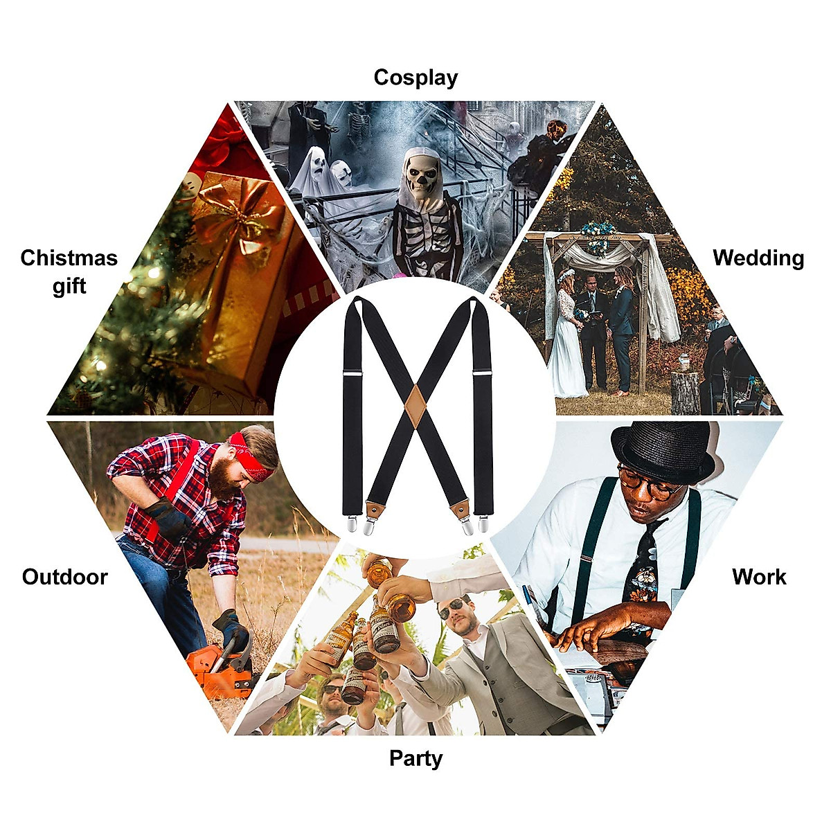 HISDERN Mens Suspenders Dark Brown Suspenders for Men Adjustable Elastic Suspender Braces 4 Clips X-Back 1.4'' Tuxedo Trousers Suspender Wedding