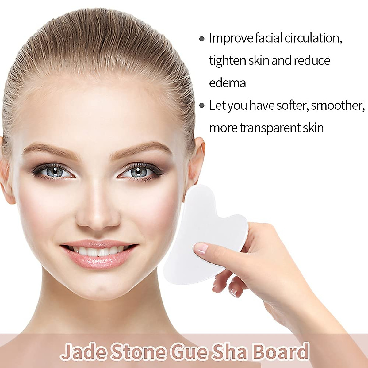 Biee Gua sha tool for face,natural jade gua sha stones,gua sha massage tool,Suitable for the face, neck, shoulders, arms, legs (WHITE)