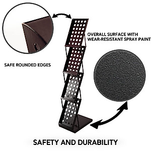 ARNOTEKS Foldable Brochure Display Stand Magazine Catalog Literature Rack Portable 4 Pockets with Carrying Bag，Stable Not Easy to Deform for Exhibitions Trade Show and Office Retail Store（Black）