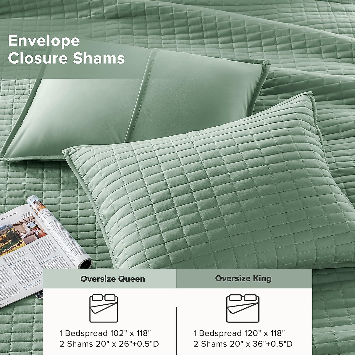 Comfort Spaces Kienna Quilt Set-Luxury Double Sided Stitching Design All Season, Lightweight, Coverlet Bedspread Bedding, Matching Shams, Bedspread King (120"x118"), Seafoam