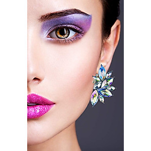 80s Funky Punk Rock Spiky Oversized Rhinestone Studded Candy Cluster Women Stud Earrings in Aurora Borealis (Aurora Borealis)