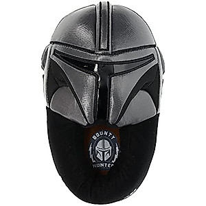 STAR WARS Boys Mandalorian Slipper, Full Body Mando Helmet Novelty Slipper, Grey/Black, Size 1-2 Big Kid