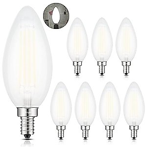 CRLight 6W 4000K LED Candelabra Bulb Daylight White, 60W Equivalent 600 LM Dimmable E12 LED Candle Bulbs, Lengthened & Enlarged B17 Frosted Torpedo Shape Chandelier Light Bulbs, 8 Pack