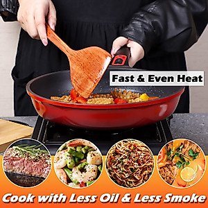 DIIG Nonstick Frying Pan Skillet with Silicone Lid, 10 Inch Saute Pan Omelet Sauce Pan Red Cookware, Oven Safe Chef Pan for Cooking with Detachable Handle, Induction Gas All Stoves Compatible