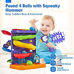 Toddler Toys for 1 Year Old Boy Gifts 2 in 1 Pound Balls Toy & Car Ramp Race Track Learning Active Early Developmental Montessori Toys for 1 Year Old Birthday Gifts for 1 2 3 Year Old Boy Girl