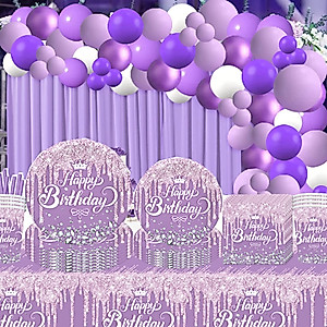 DISRUB Purple Birthday Party Supplies, Complete Pack Purple Party Tableware Including Purple Birthday Plates, Cups, Napkins Straws Serves 10 for Birthday, Baby Shower, Party Decorations
