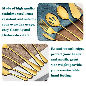 Homikit 6 Pieces Gold Serving Utensils, Modern Stainless Steel Serving Hostess Set with Serving Spoons, Serving Fork, Pie Server, Butter Knife, Ice Cream Spoon, Mirror Polished, Dishwasher Safe