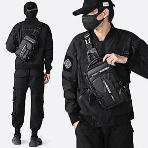 SEAFEW Anti Theft Sling Crossbody Backpack Shoulder Bag for Men, Lightweight One Strap Motorcycle Backpack Sling Bag Backpack for Hiking Walking Biking Travel Cycling with USB Charger Port