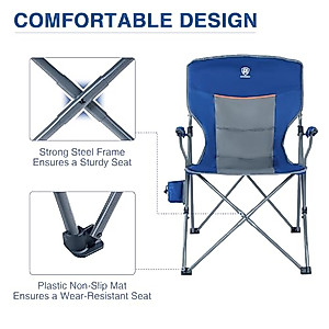 EVER ADVANCED Folding Camping Chair with Cup Holder Quad Padded Arm, Outside Portable Collapsible Steel Frame Oversized Heavy Duty Supports 300 lbs