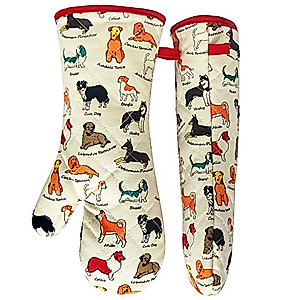Oven Mitts Cotton Fashion Cute Dog Design 1pair Heat Resistant Oven Gloves Safe Cooking Baking Grilling Barbecue Machine Washable Pot Holders (Oven Mitts Dog Flower)