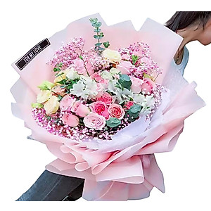 20 Pcs Double Sided Color Flower Wrapping Paper,Waterproof Valentine's Day Bouquet Wrapping Paper 23x23Inch Used for DIY Crafts, Gift Packaging, Flower Shop Bouquet Packaging (pink)