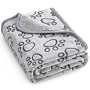 Stuffed Premium Soft Dog Blanket, with Flannel Grey Cute Paw Print, 40 * 32 inches