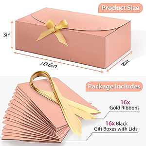 SWANGSA 16 Set Gift Boxes with Lids, 10.6''x8''x3'' Pink Kraft Paper Gift Box, Bridesmaid Proposal Box with Ribbon and 70pcs Adhesive Dots, for Wedding, Packaging, Present, Birthday, Cupcake Boxes
