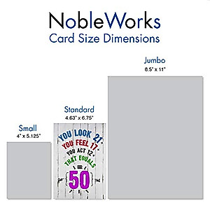 NobleWorks - 50th Funny Milestone Birthday for Men and Women, Celebrate and Congrats Notecard with Envelope - Age Equation 50 Birthday C7195MBG