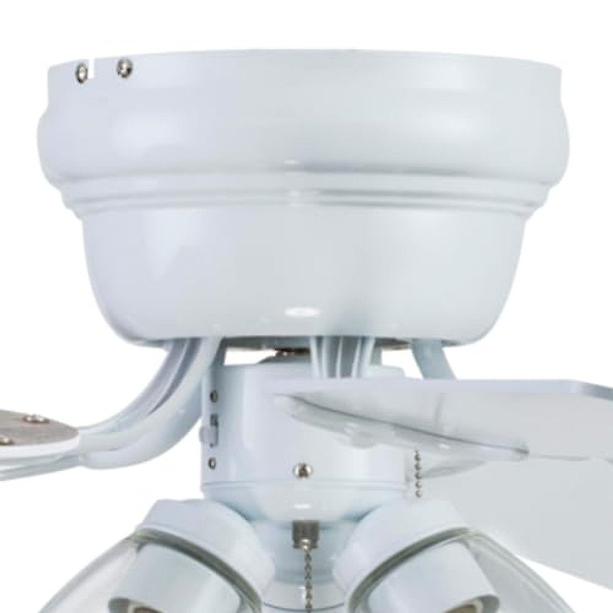 Portage Bay Ceiling 52" Renton White Indoor Fan with Clear 3 Light LED Multi Arm E26/B11 Bulb and Pull-Chains, Traditional Style, 5 Reversible Gray Oak Blades, 51441, 52 Inch