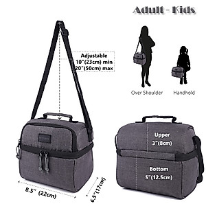 MORIOX Boys Lunch Box Dual Compartment Large Lunch Bag for Men Women Double Deckers Insualted Leakproof Cooler with Shoulder Strap for Work School Picnic (Grey)