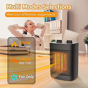Small Space Heater, 1500W Portable Heaters for Indoor Use with Thermostat, PTC Ceramic Desk Heater for Office, Fan Only Electric Heater for Room Home Bedroom